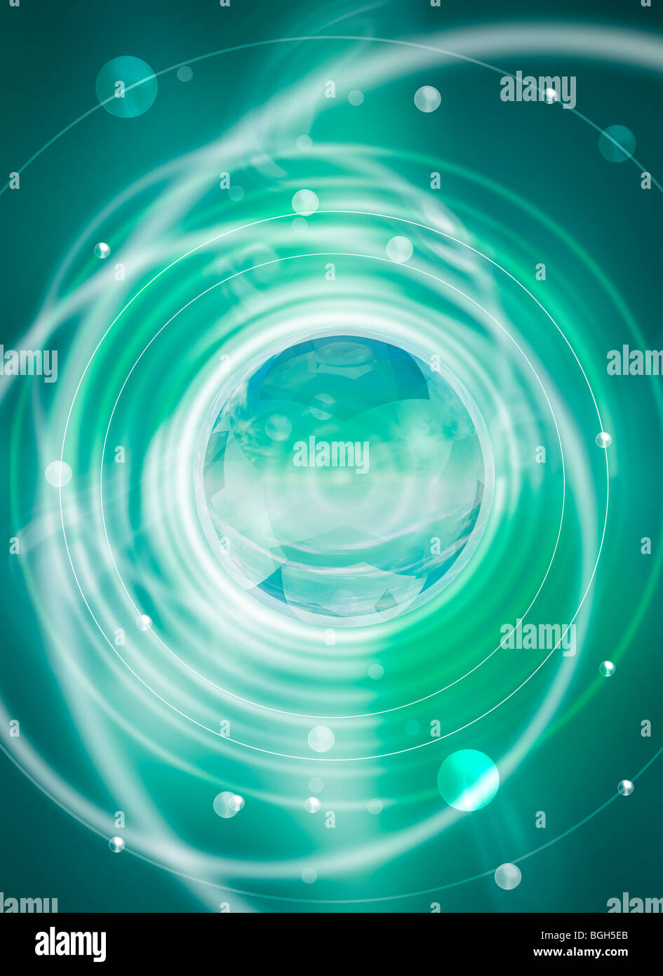 Swirling light around a central sphere Stock Photo - Alamy