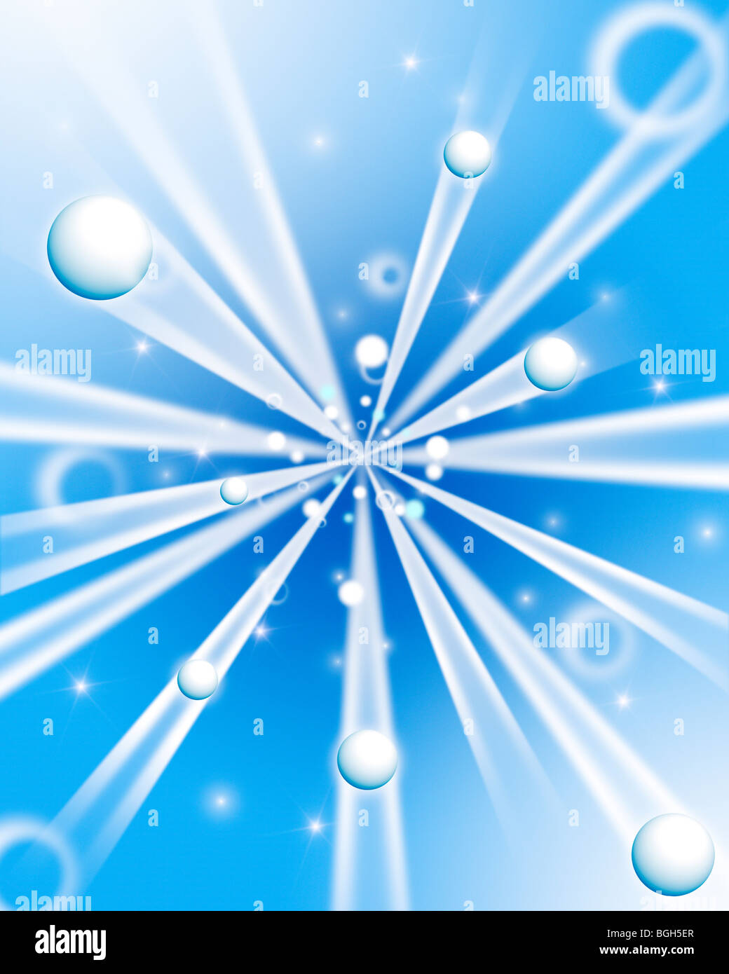 Blue beams of light and glowing spheres Stock Photo - Alamy