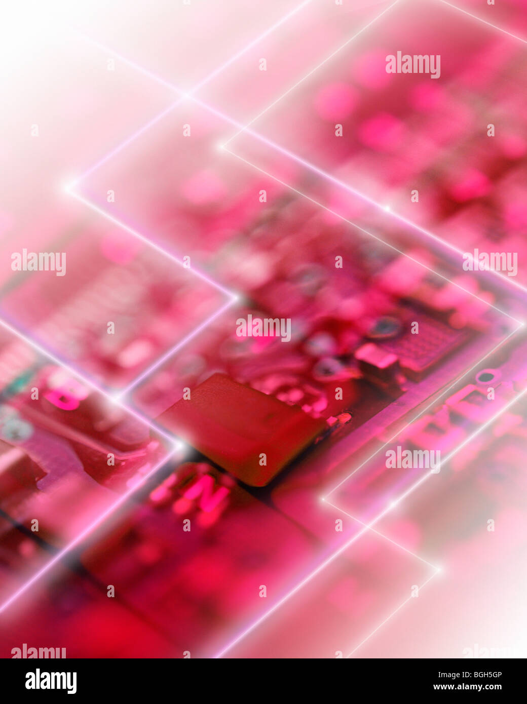 Illuminated red circuit board Stock Photo - Alamy
