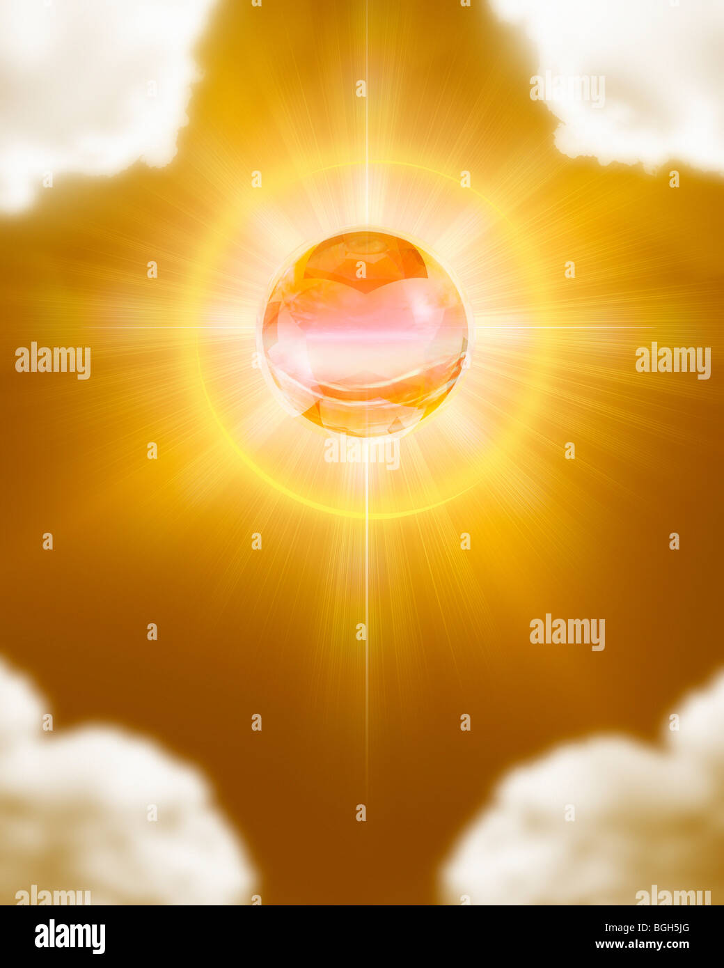 Glowing orange sphere and clouds Stock Photo - Alamy