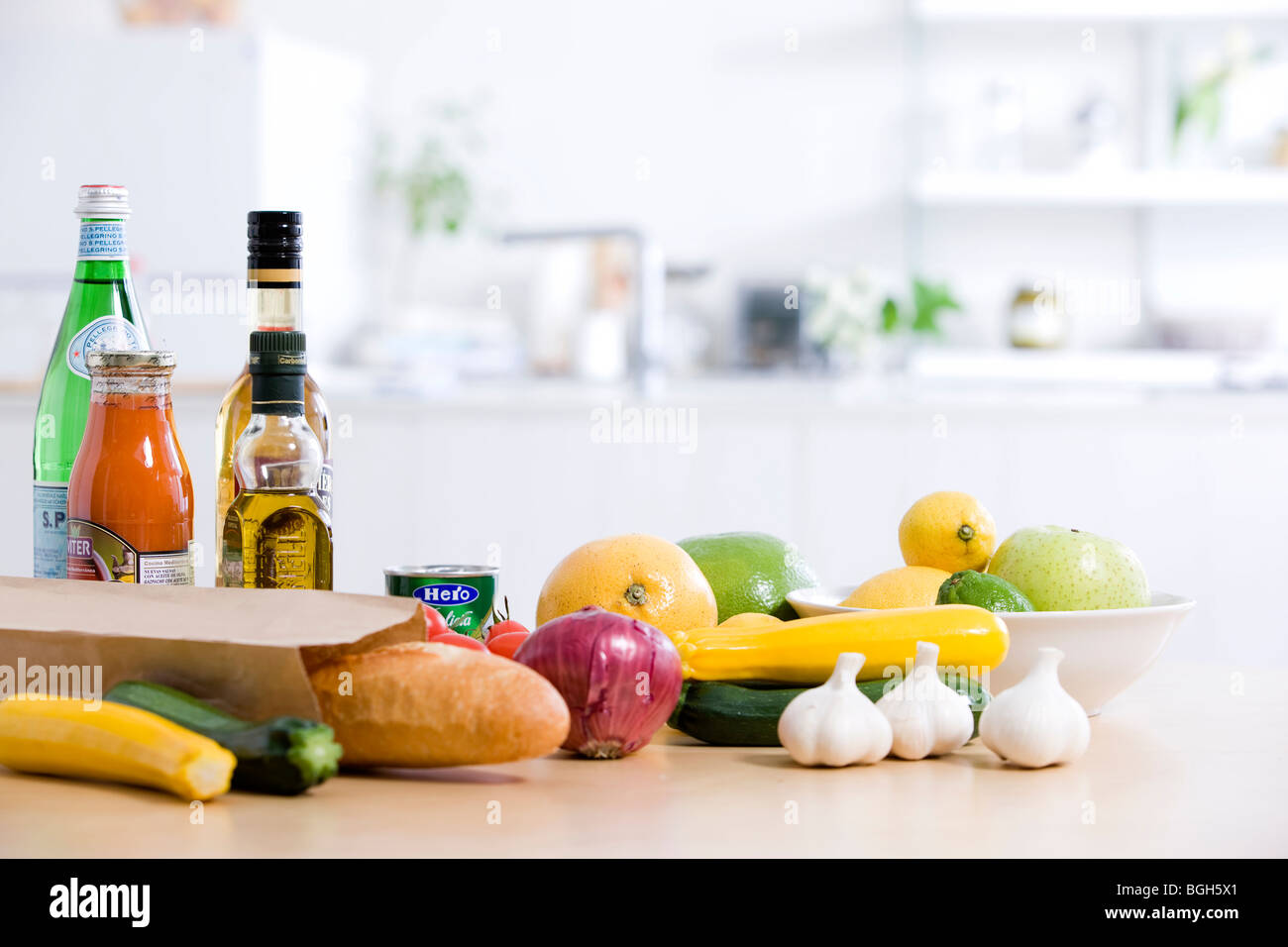 Groceries on a kitchen counter Stock Photo - Alamy
