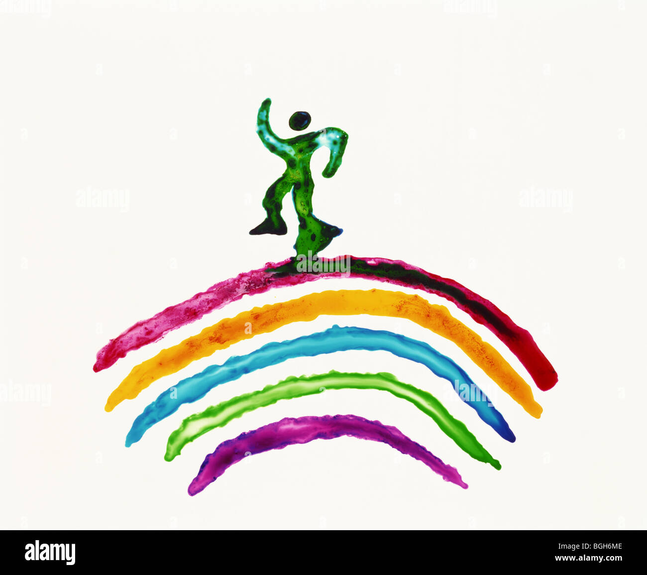 Painting of a person walking over a rainbow Stock Photo - Alamy