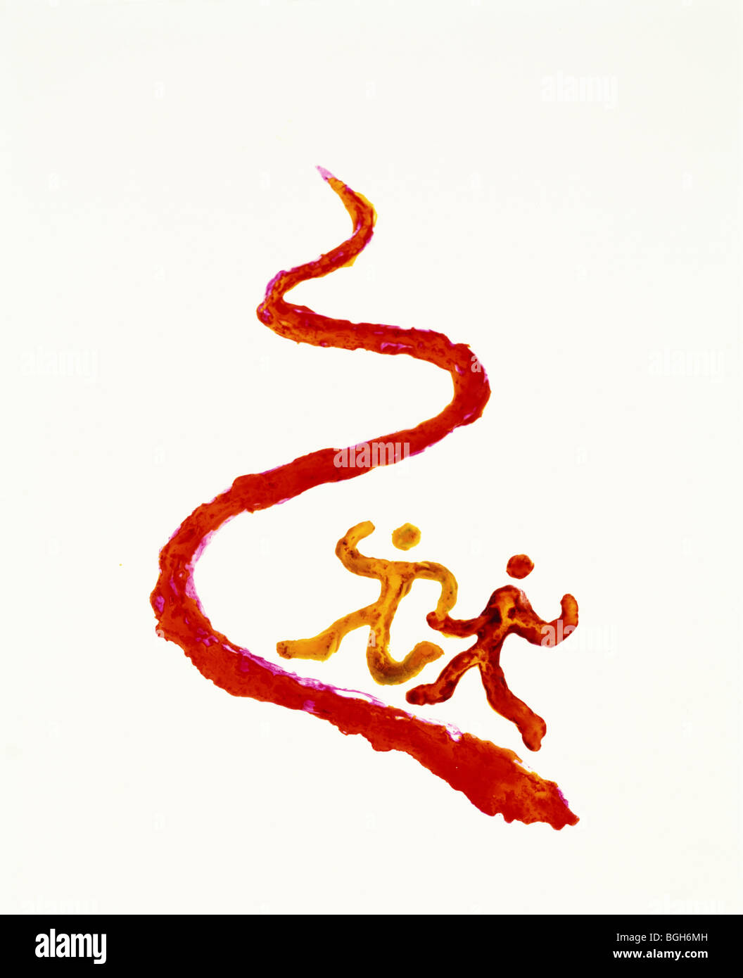 Painting of people walking a winding road hand in hand Stock Photo - Alamy