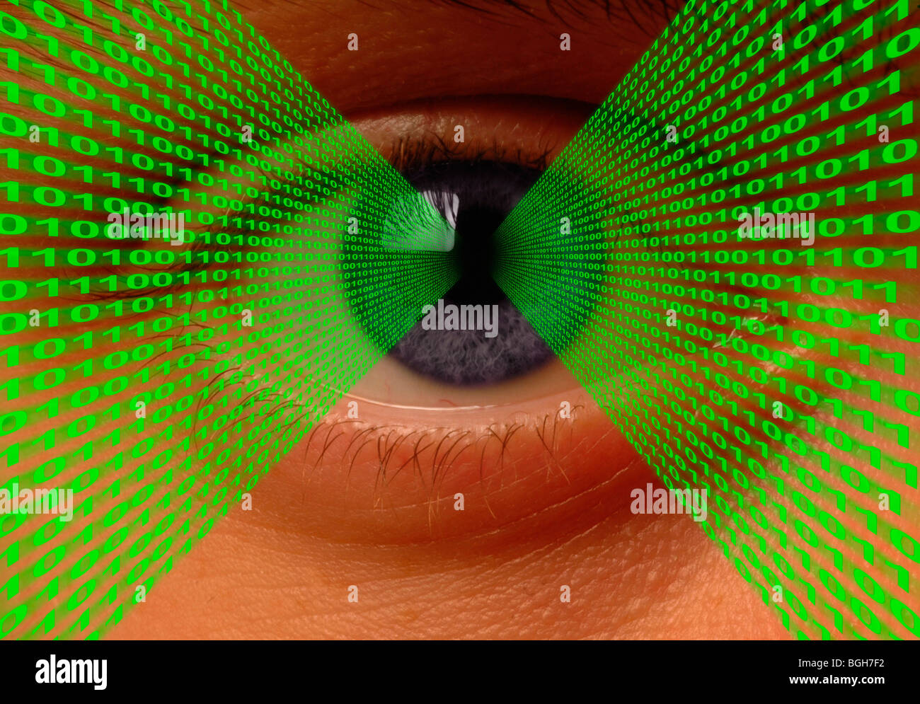 Binary code flowing into an eye Stock Photo - Alamy