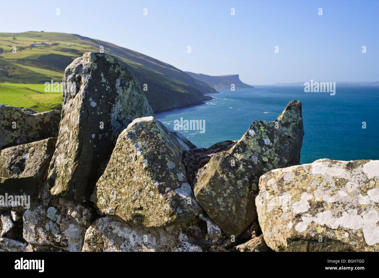 Fairhead and Murlough Bay with Rathlin Island on the horizon from Torr ...