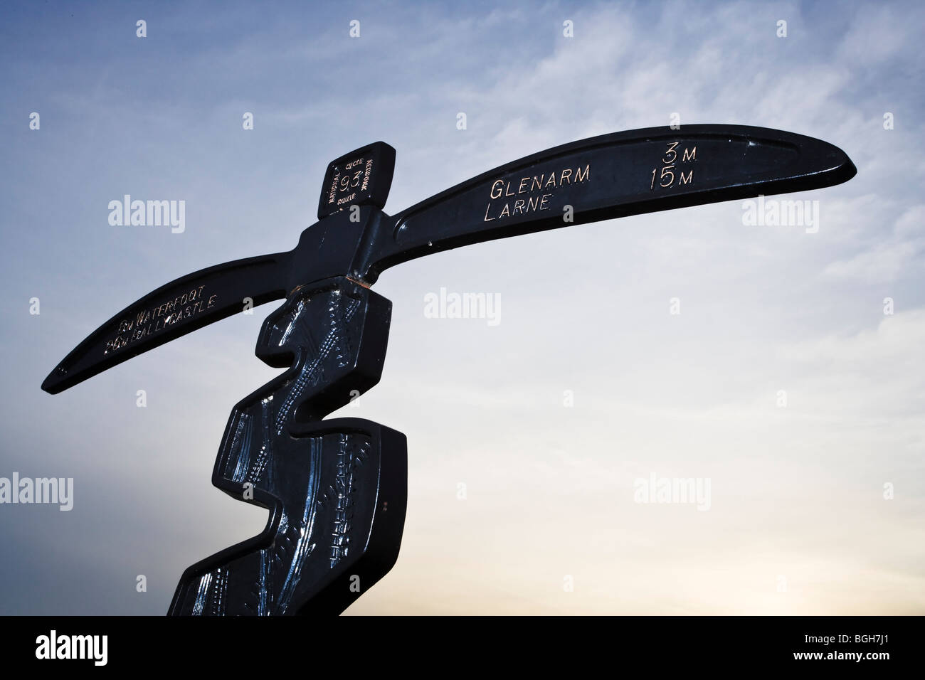 Decorative signpost along the Ulster national cycle network in the ...