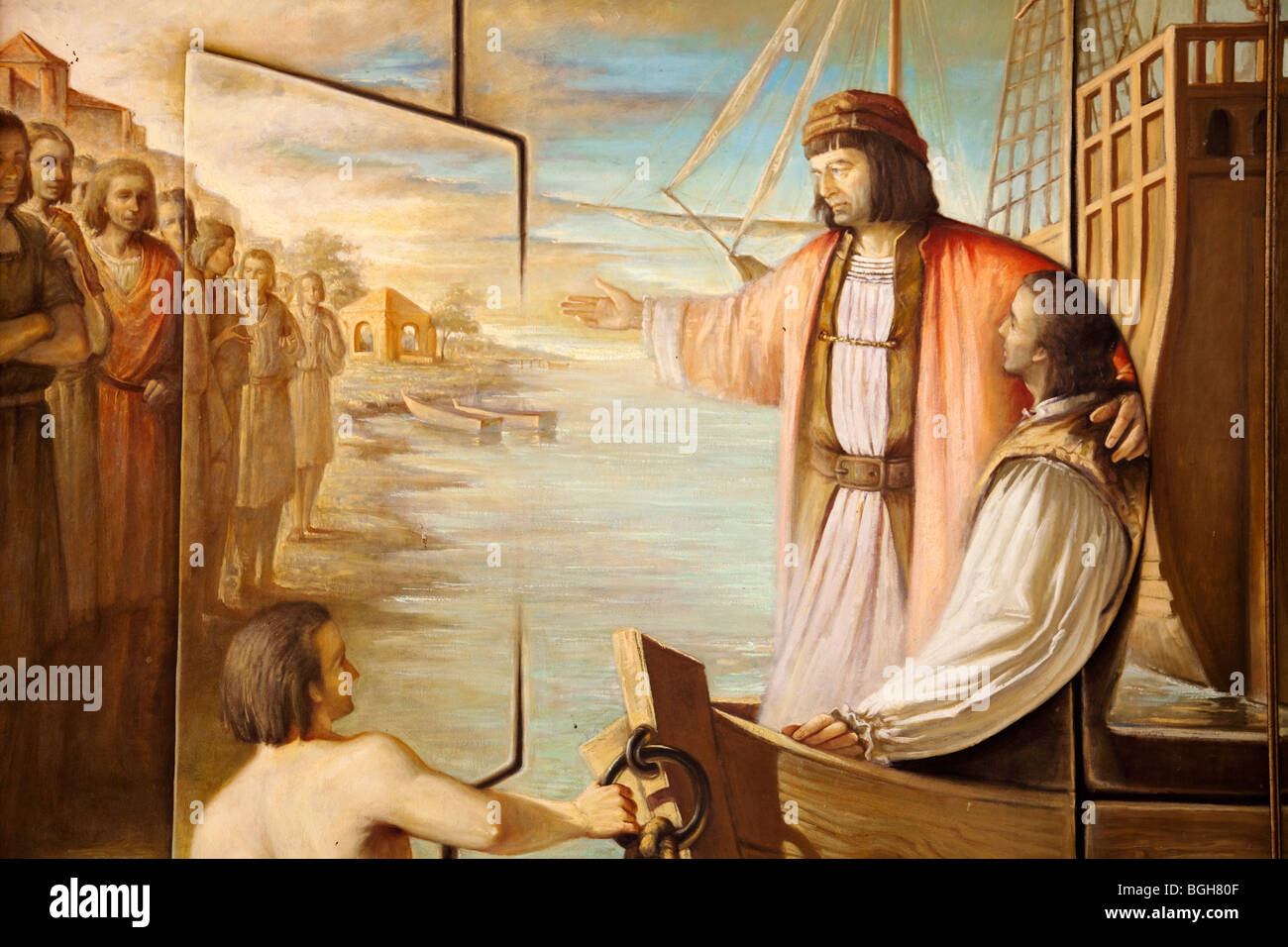 Martín Alonso Pinzón recruiting sailors in Palos Painting monastery La ...