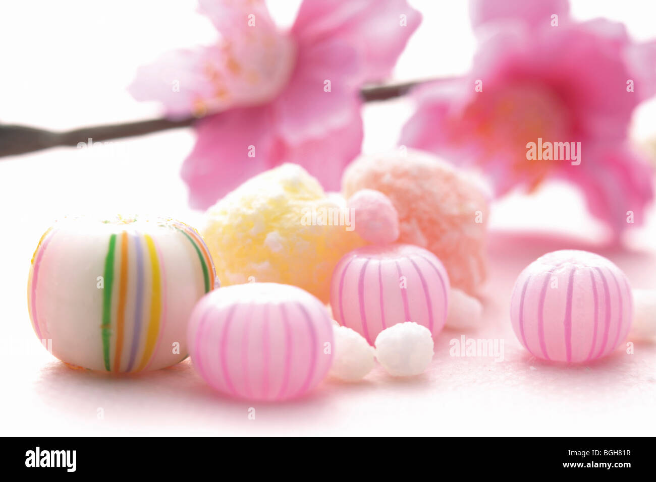 Candy with pink peach flowers Stock Photo - Alamy