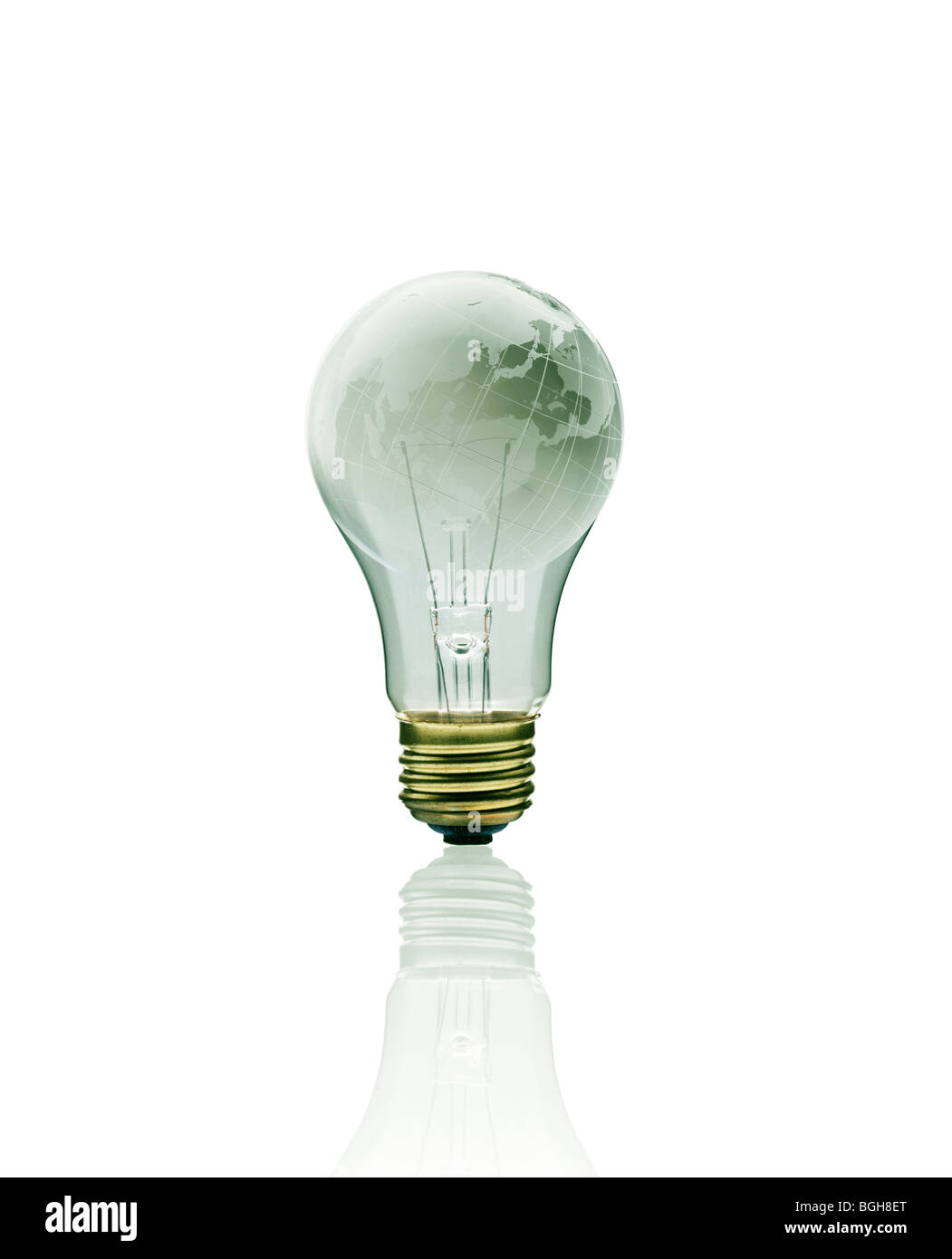 World map on light bulb with white background Stock Photo - Alamy