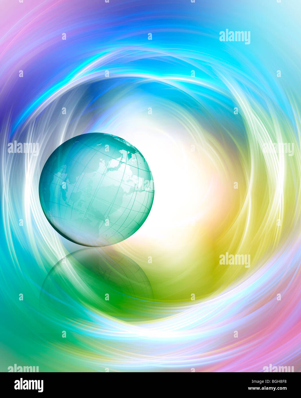Planet earth surrounded by coloured light Stock Photo - Alamy