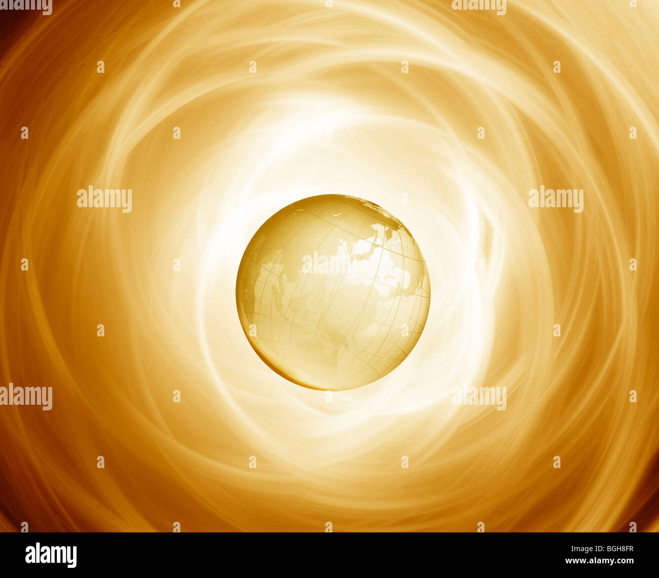 Planet earth surrounded by swirling light Stock Photo - Alamy