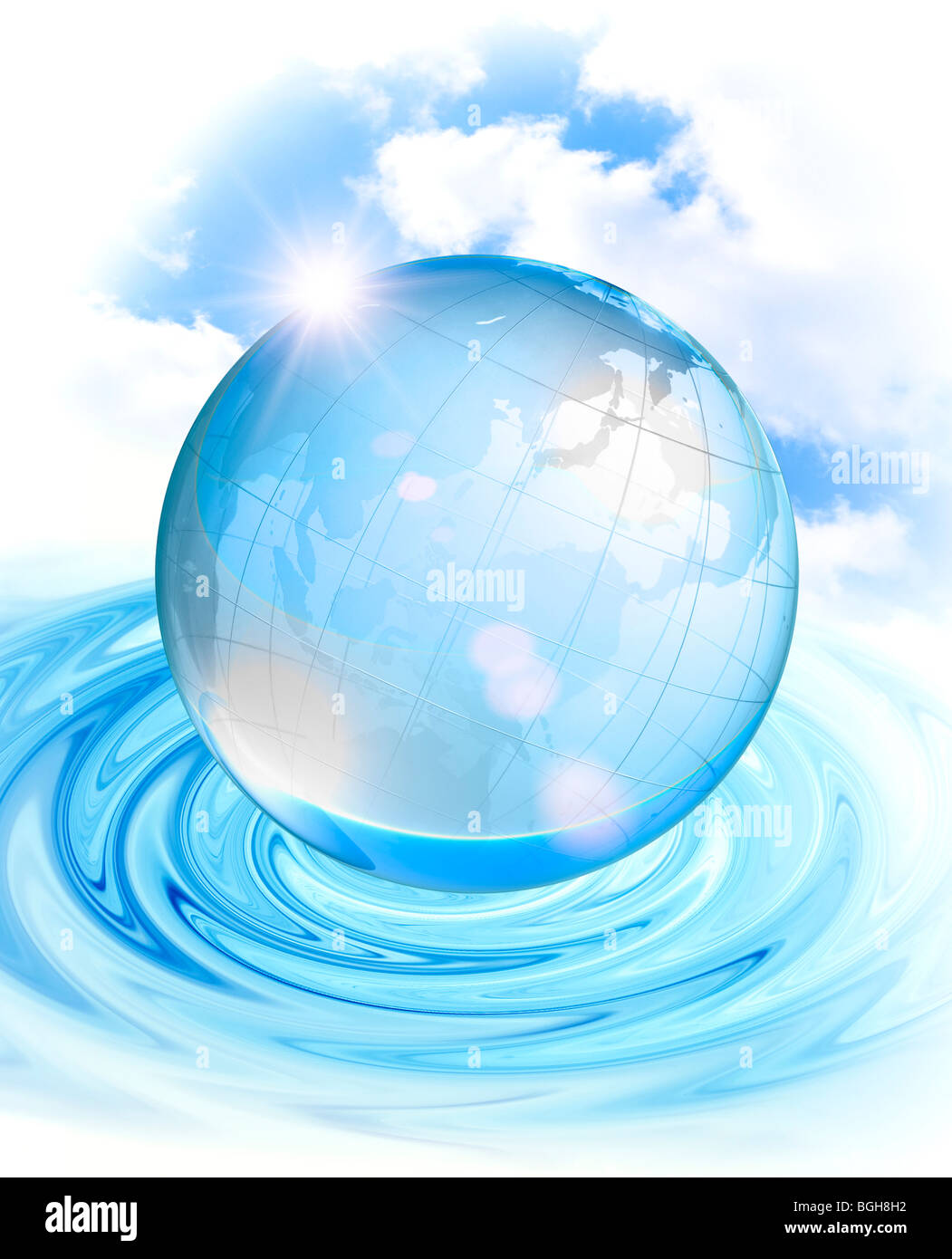 Planet earth floating on water Stock Photo - Alamy