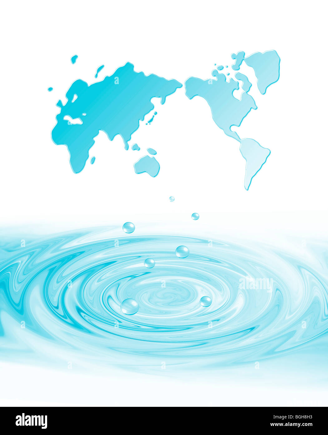 World map floating above a ripple Stock Photo - Alamy