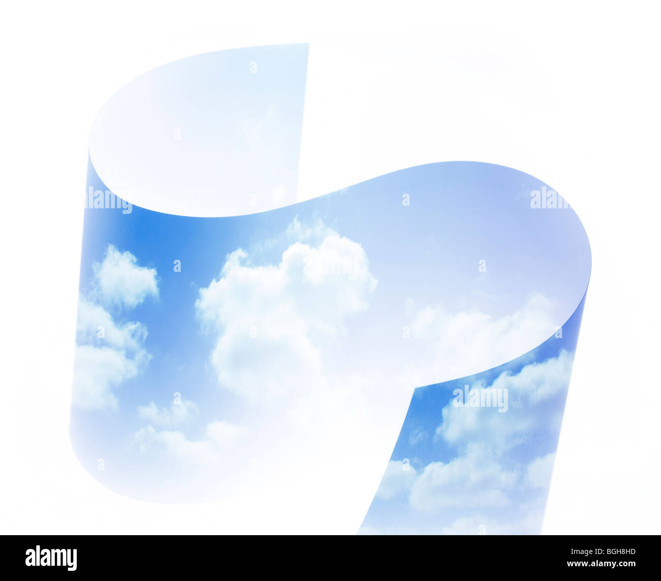 Blue sky and clouds on curved paper Stock Photo - Alamy