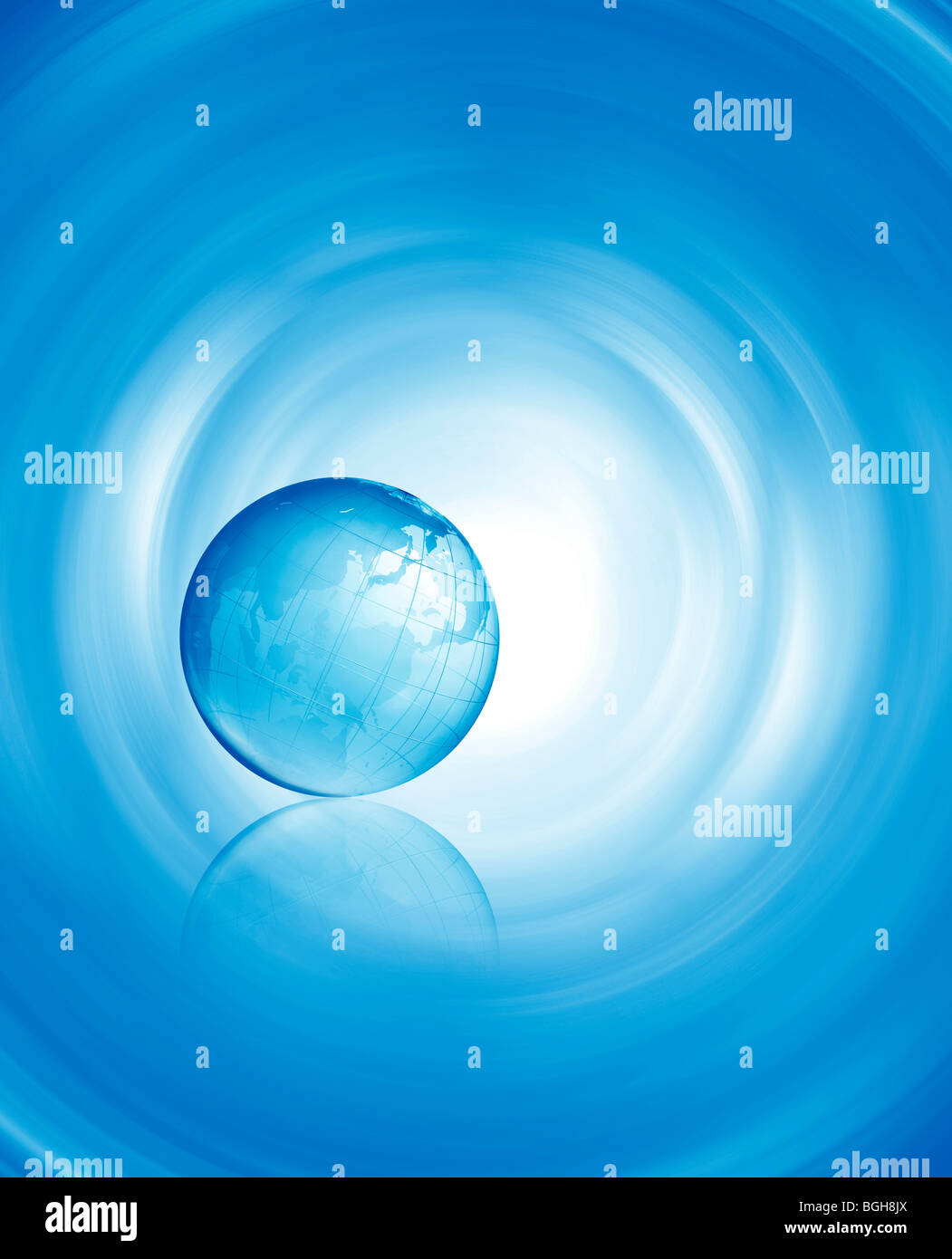 Earth surrounded by circles of blue light Stock Photo - Alamy