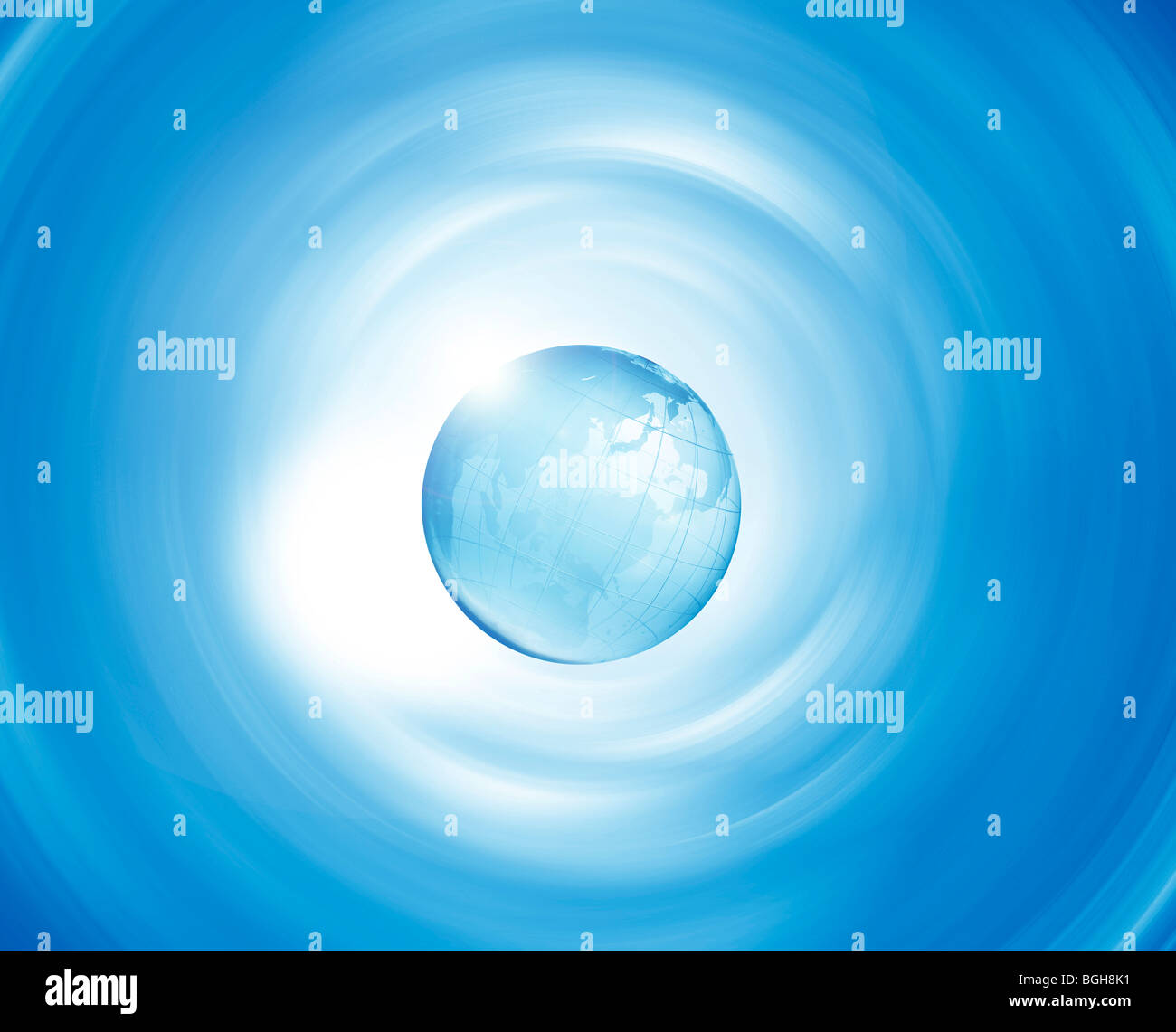 Earth surrounded by circles of blue light Stock Photo - Alamy