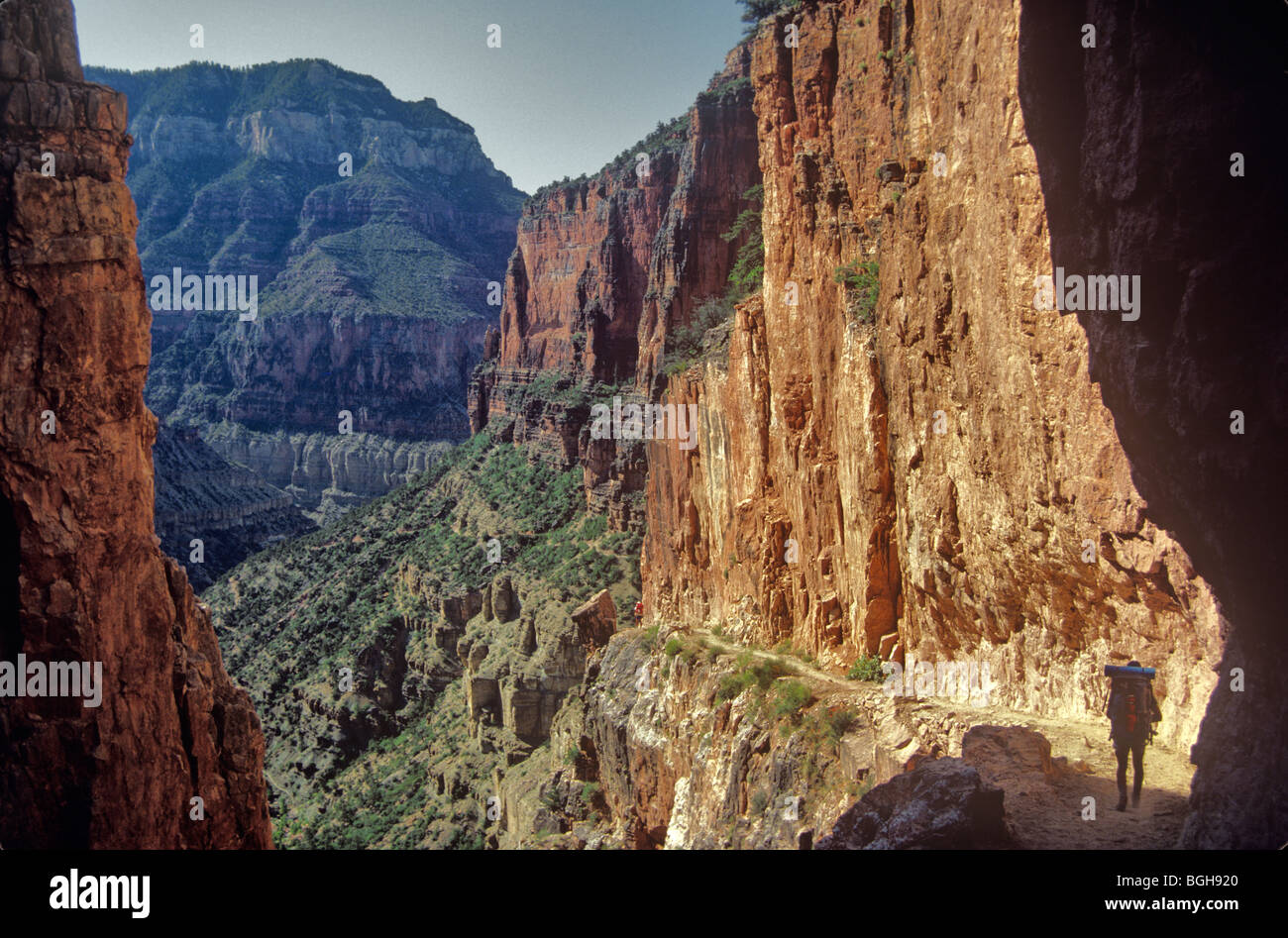 Hiker on the North Kaibab Trail, a trail from the North Rim to the ...