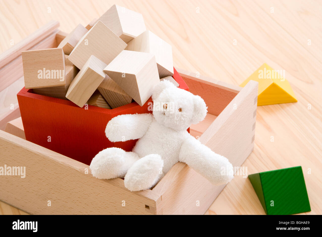 Teddy bear and building blocks Stock Photo - Alamy