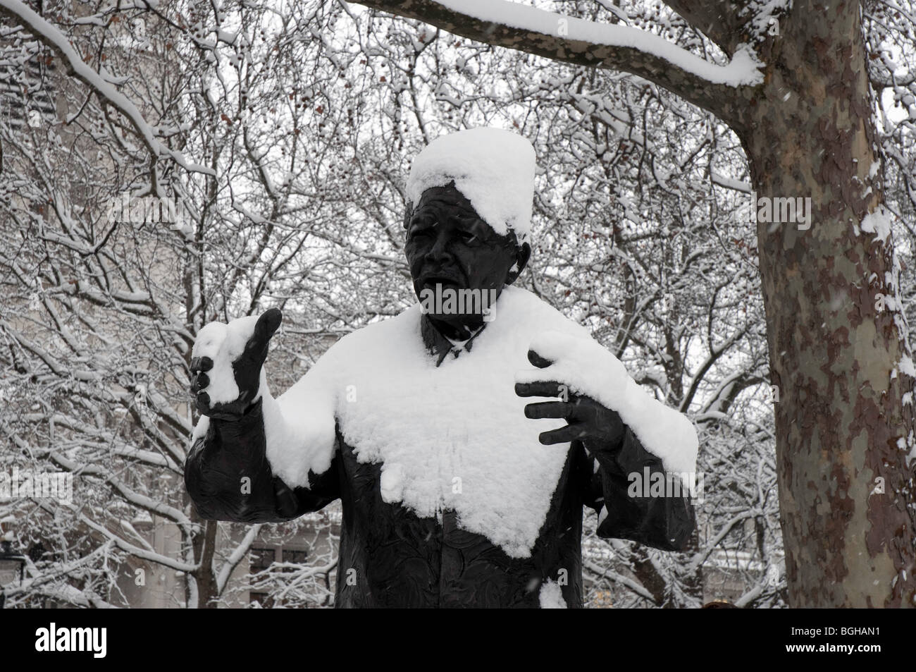 Nelson Mandela's statue on Parliament Square in Central London covered ...