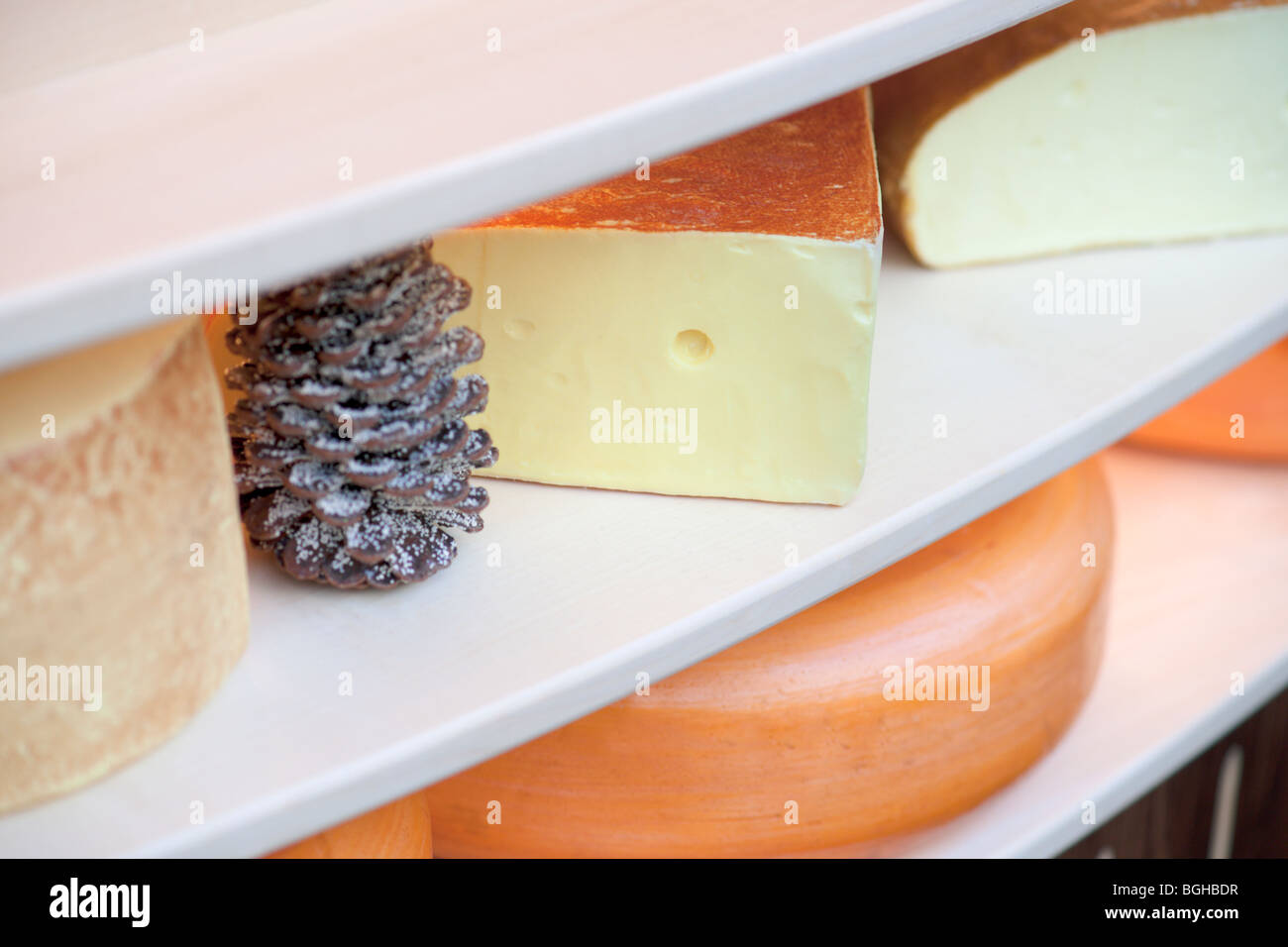 Frankfurt Christmas market. Selection of cheese on display Stock Photo ...
