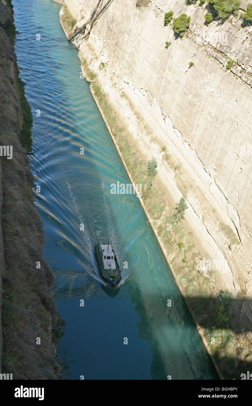 Boat on the Corinth Canal Greece Stock Photo - Alamy