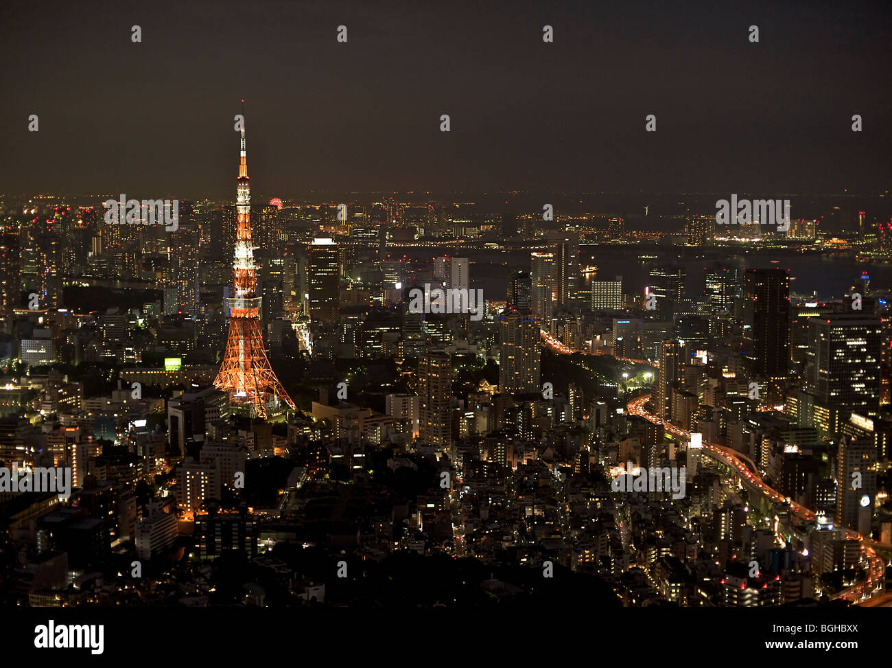 Night view of Tokyo and Tokyo tower from Roppongi Hills Mori Tower ...