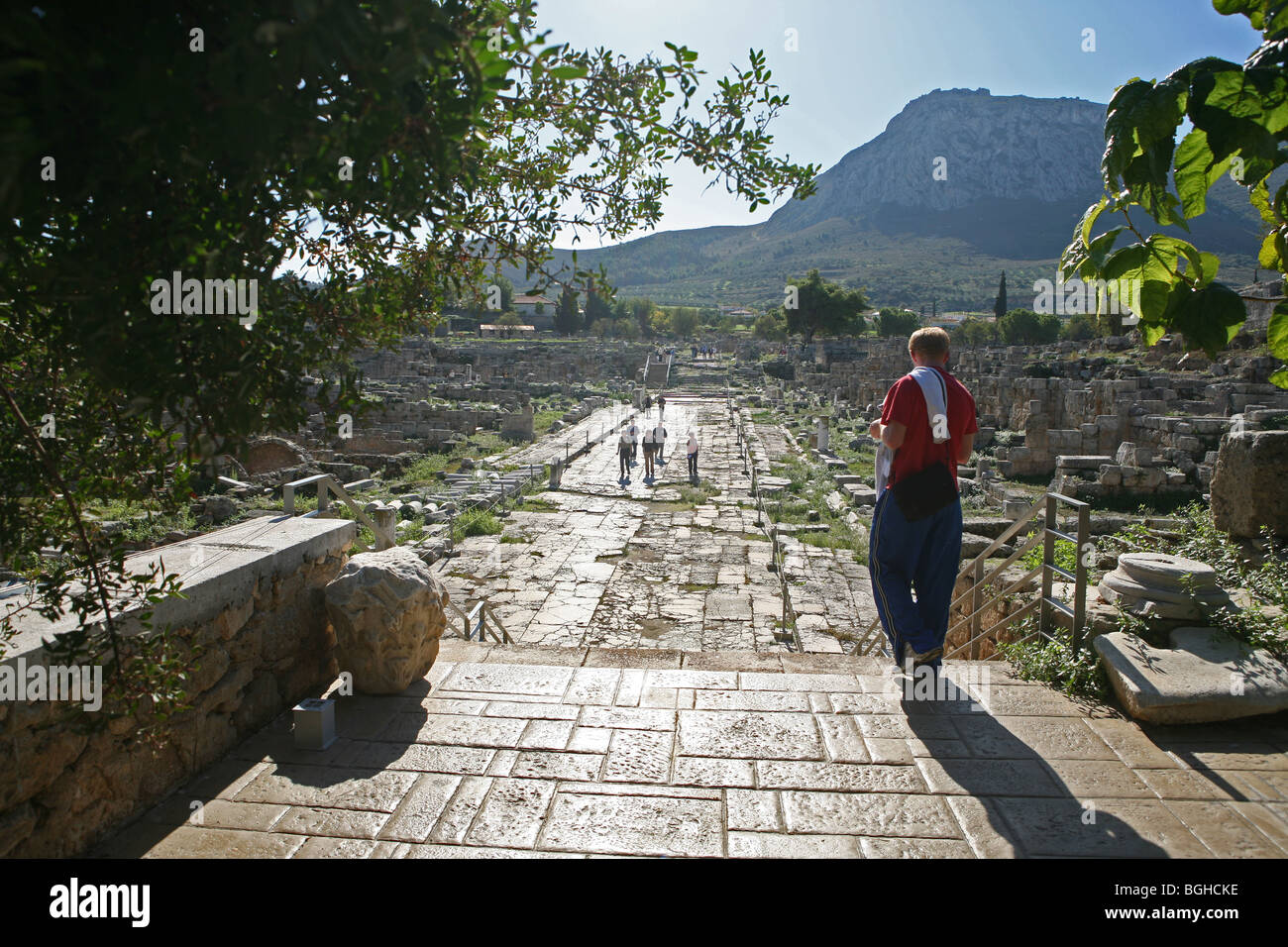 The Lechaion way in Ancient Corinth Greece Stock Photo - Alamy
