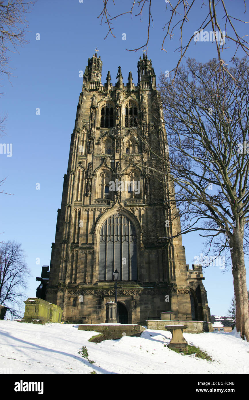 Town of Wrexham, Wales. The 16th century St Giles’ parish church on a ...