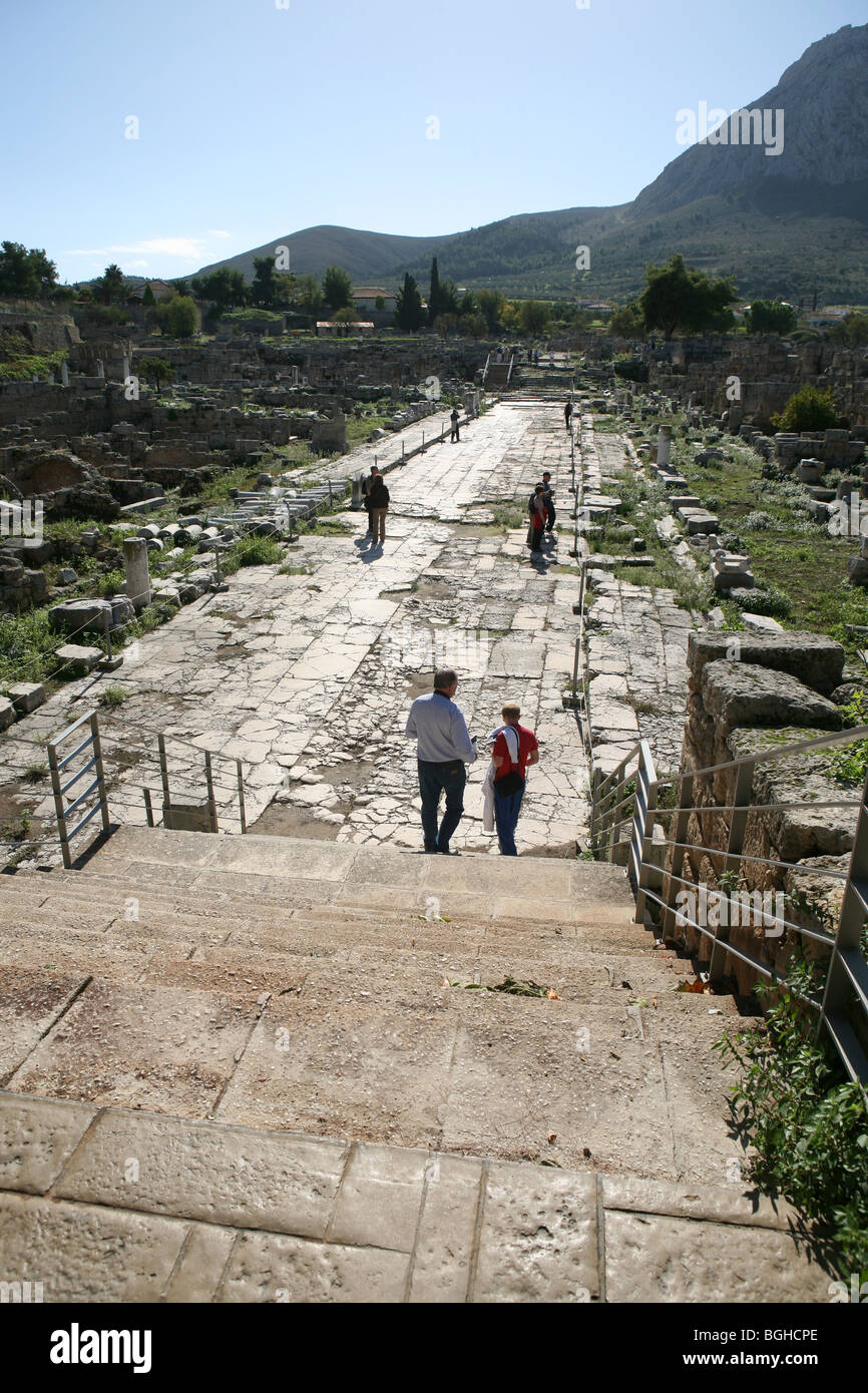The Lechaion way in Ancient Corinth Greece Stock Photo - Alamy