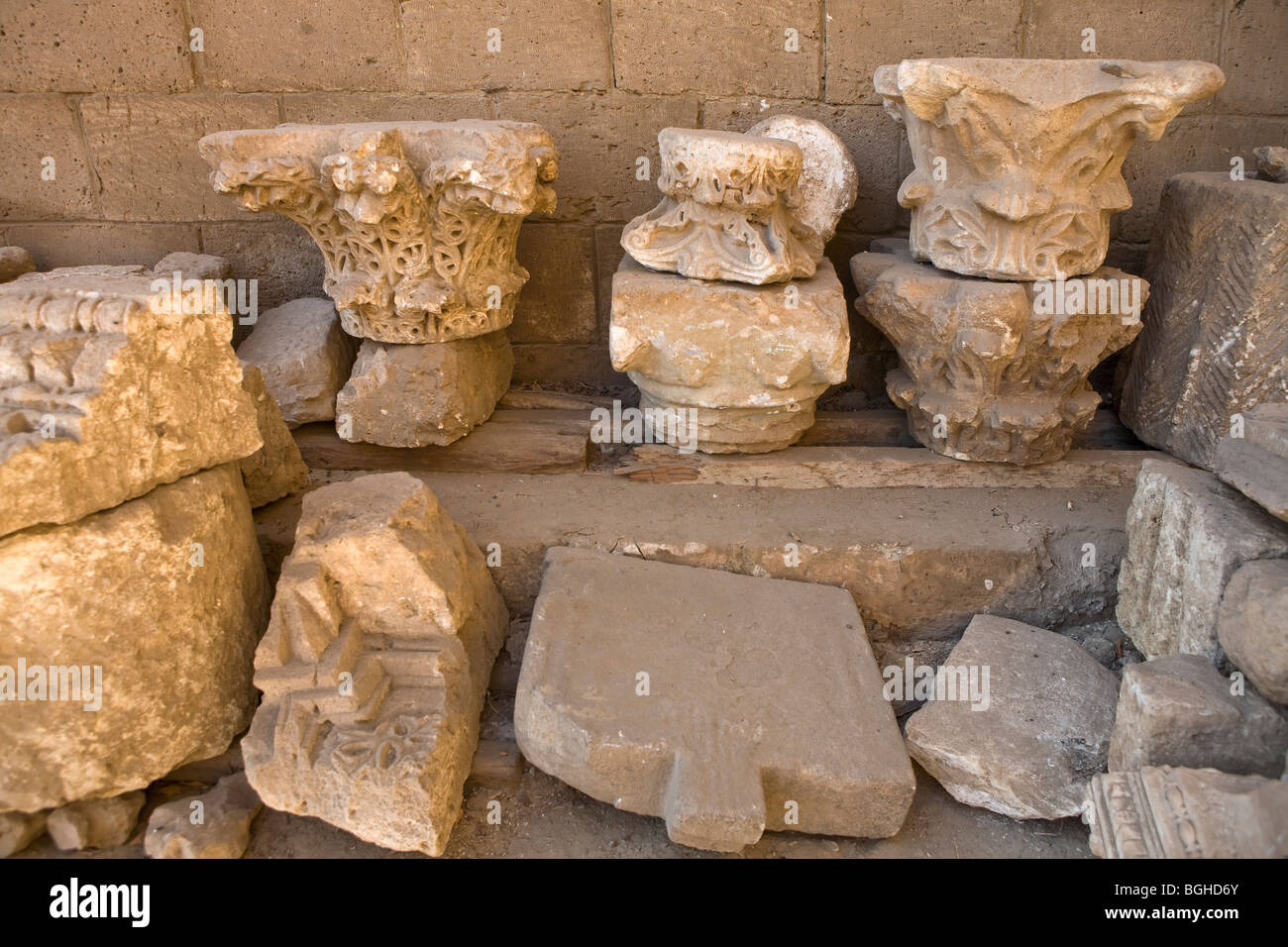 Remnants of pieces of sculpture in the open air Museum at Akhmim near ...
