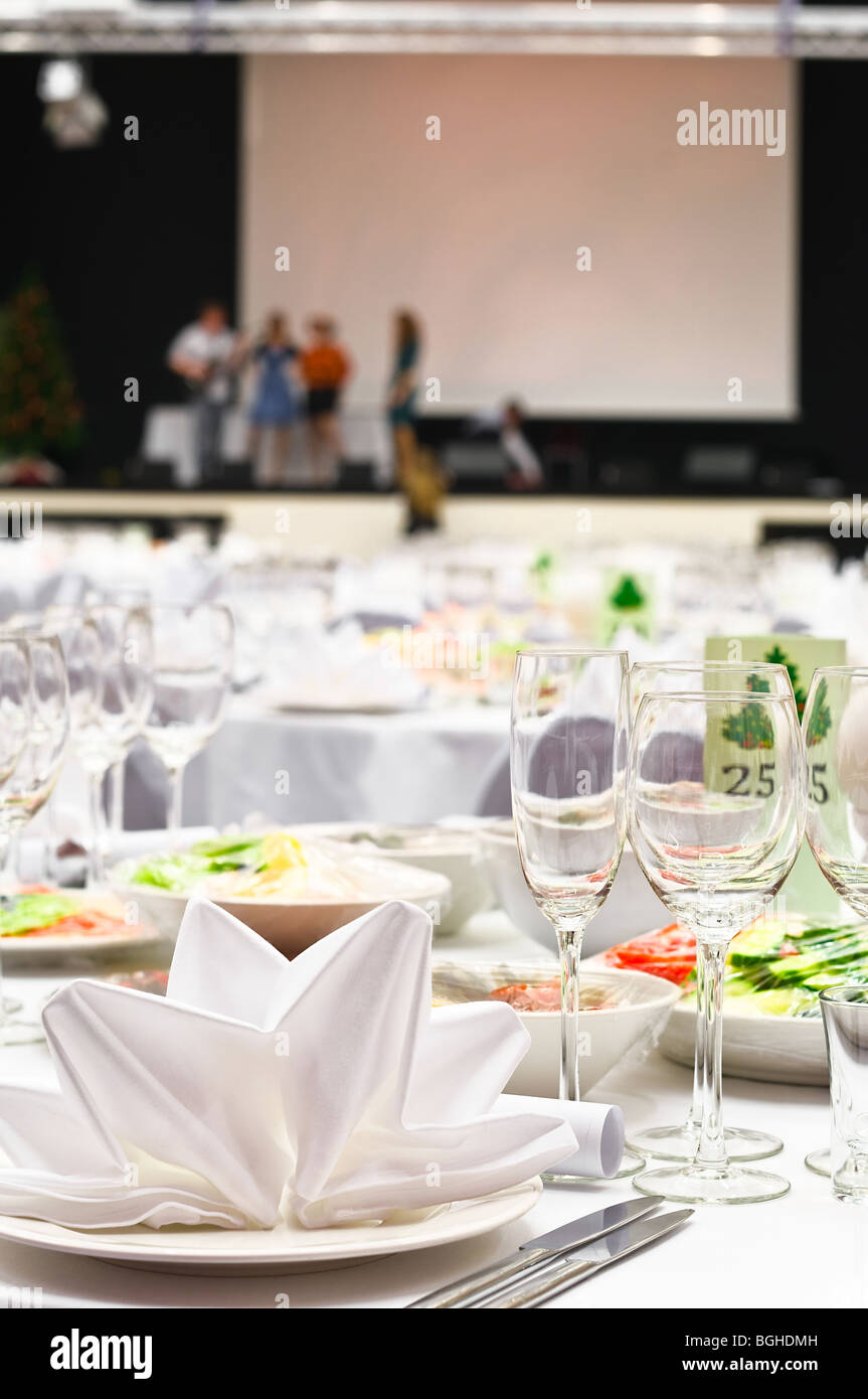 Table appointments for dinner in restaurant. Detail of a fancy table ...