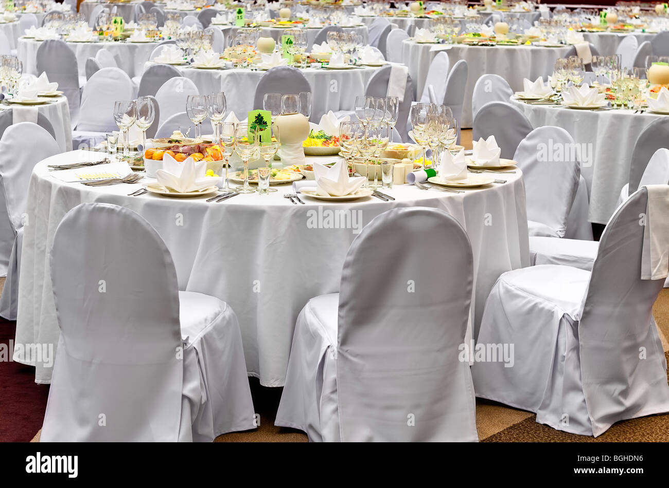Table appointments for dinner in restaurant. Detail of a fancy table ...