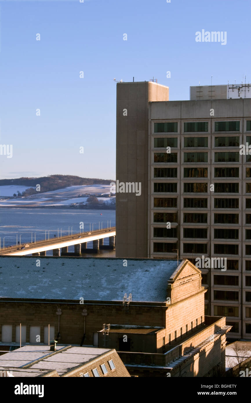 Winter portrait of the Tayside House Office building and the Tay road ...