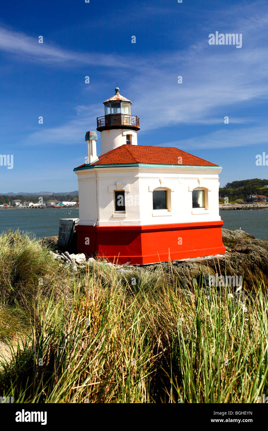 Portrait of the freshly painted Coquille River Lighthouse near Bandon ...