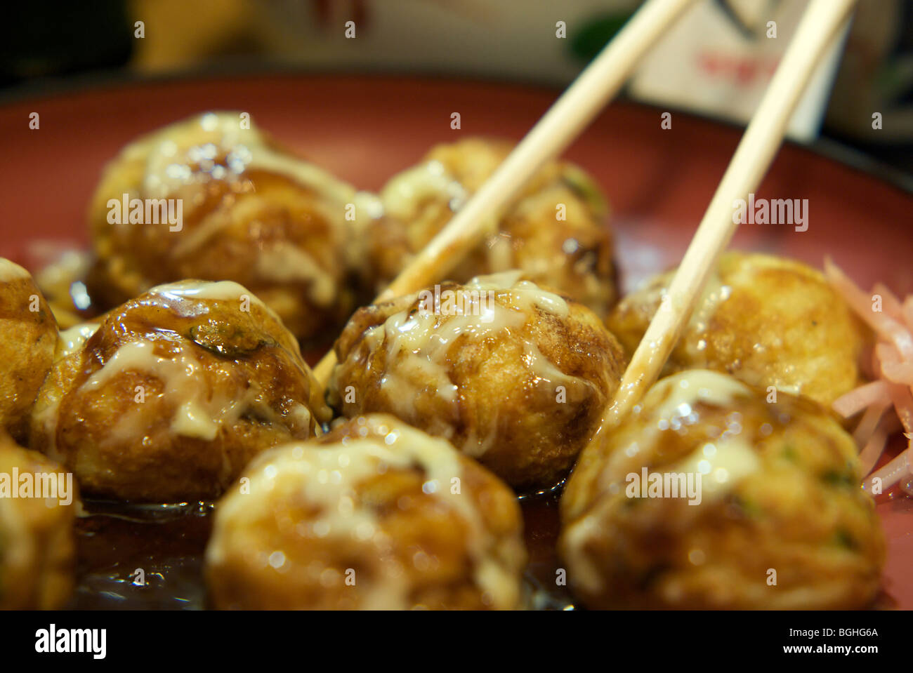 Fried octopus containing balls. Takoyaki. Kansai cuisine, Japan Stock ...