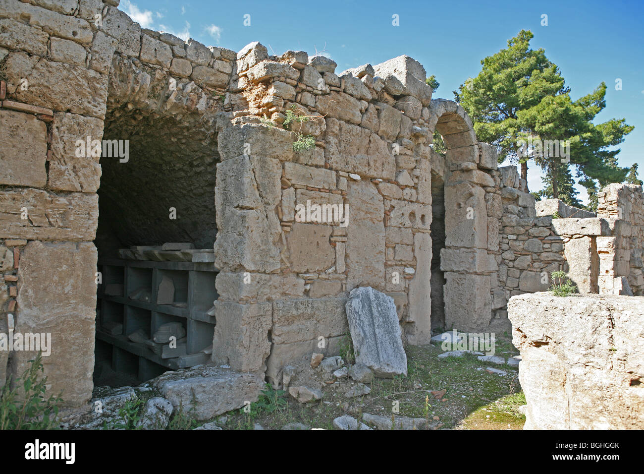 Ruined shops next to the Lechaion way in Ancient Corinth Greece Stock ...