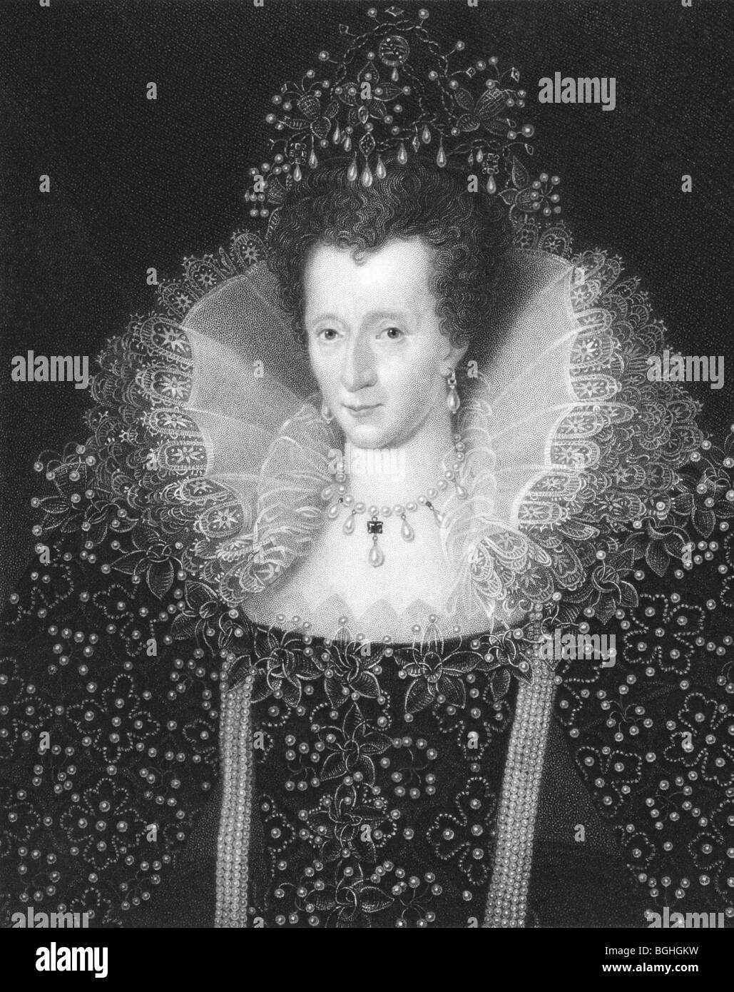 Elizabeth I on engraving from the 1850s. Queen of England and Queen of ...