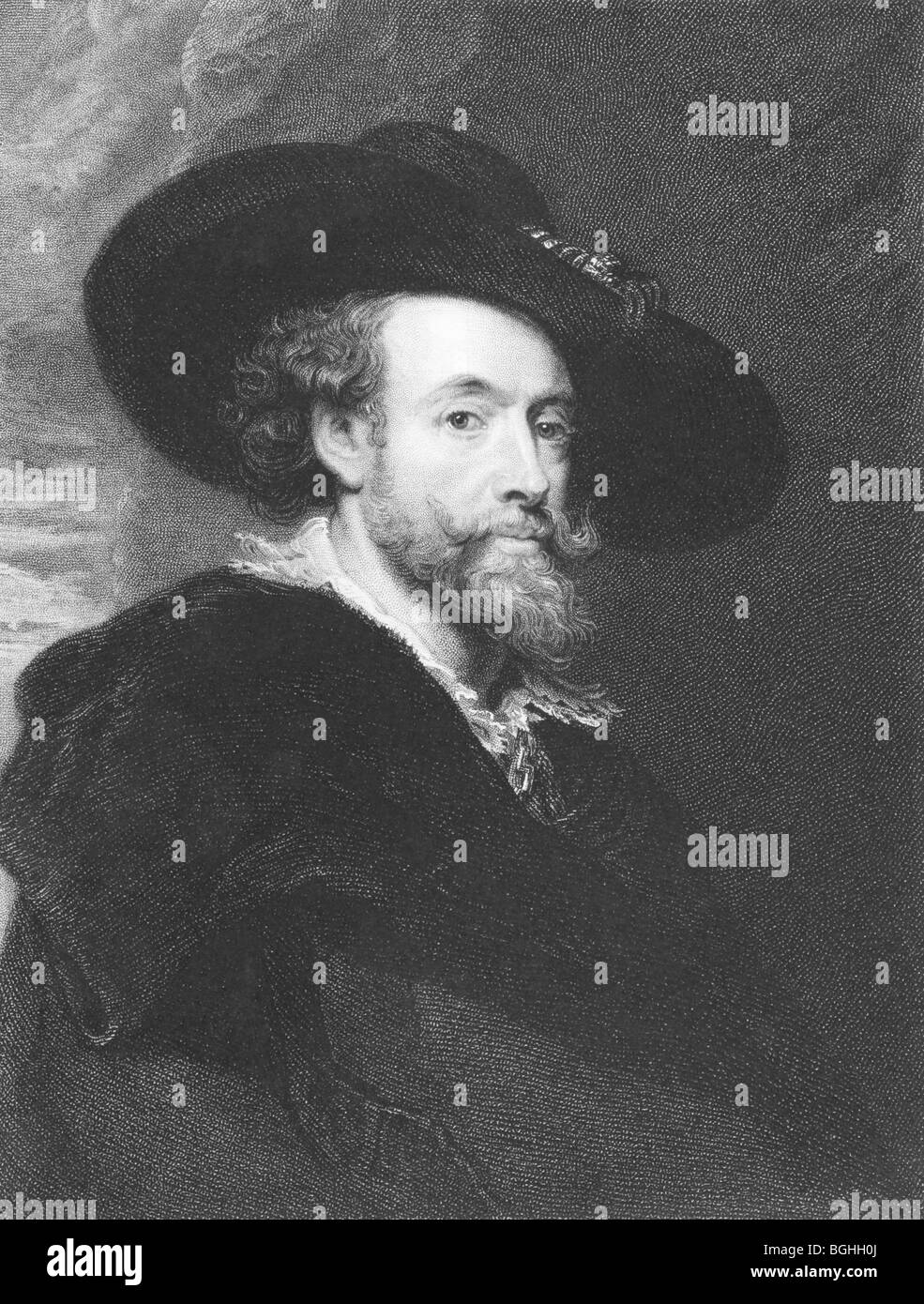 Peter Paul Rubens on engraving from the 1850s. Flemish Baroque painter ...