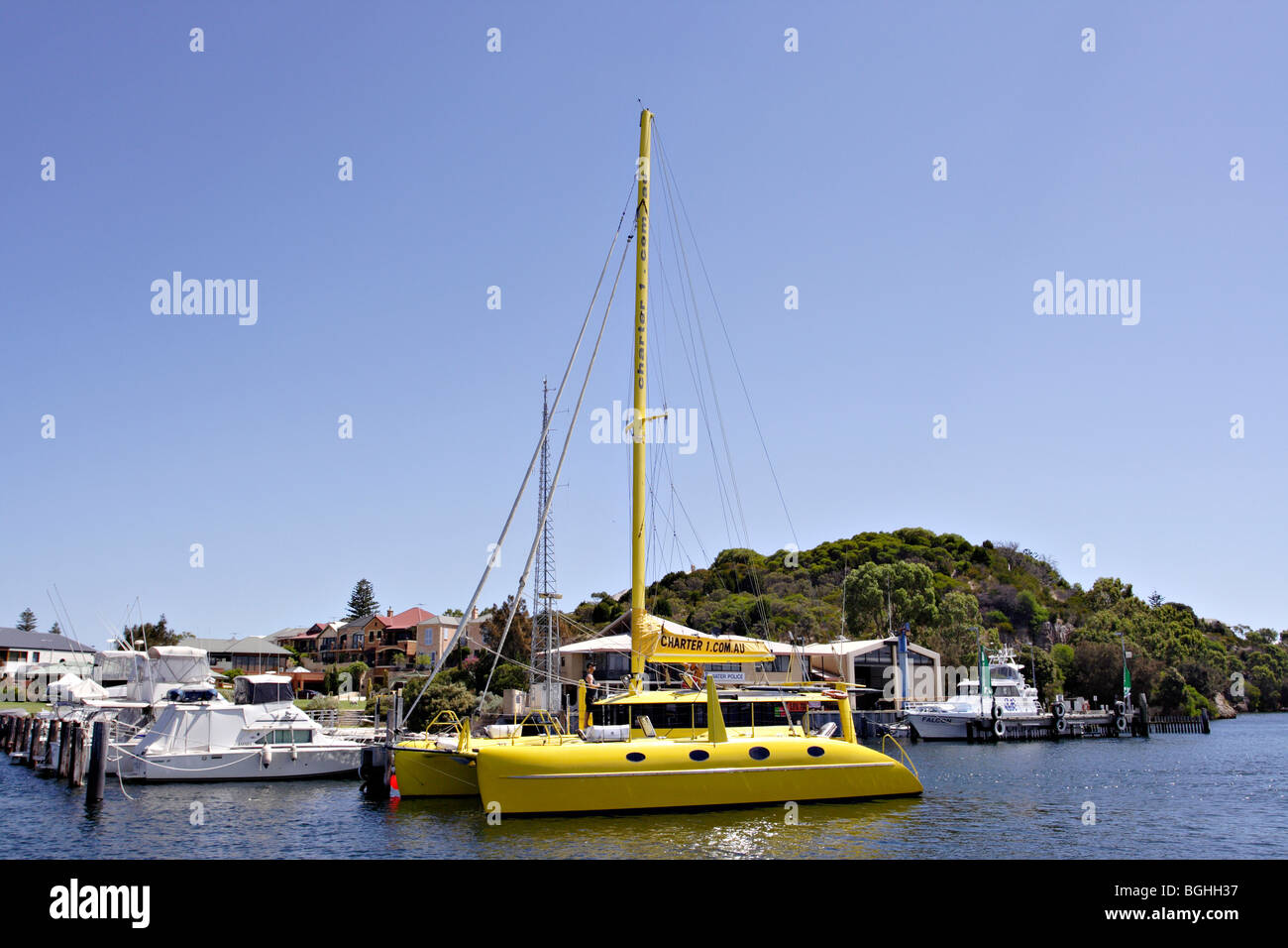 Yellow catamaran on Swan River near Fremantle in Western Australia ...