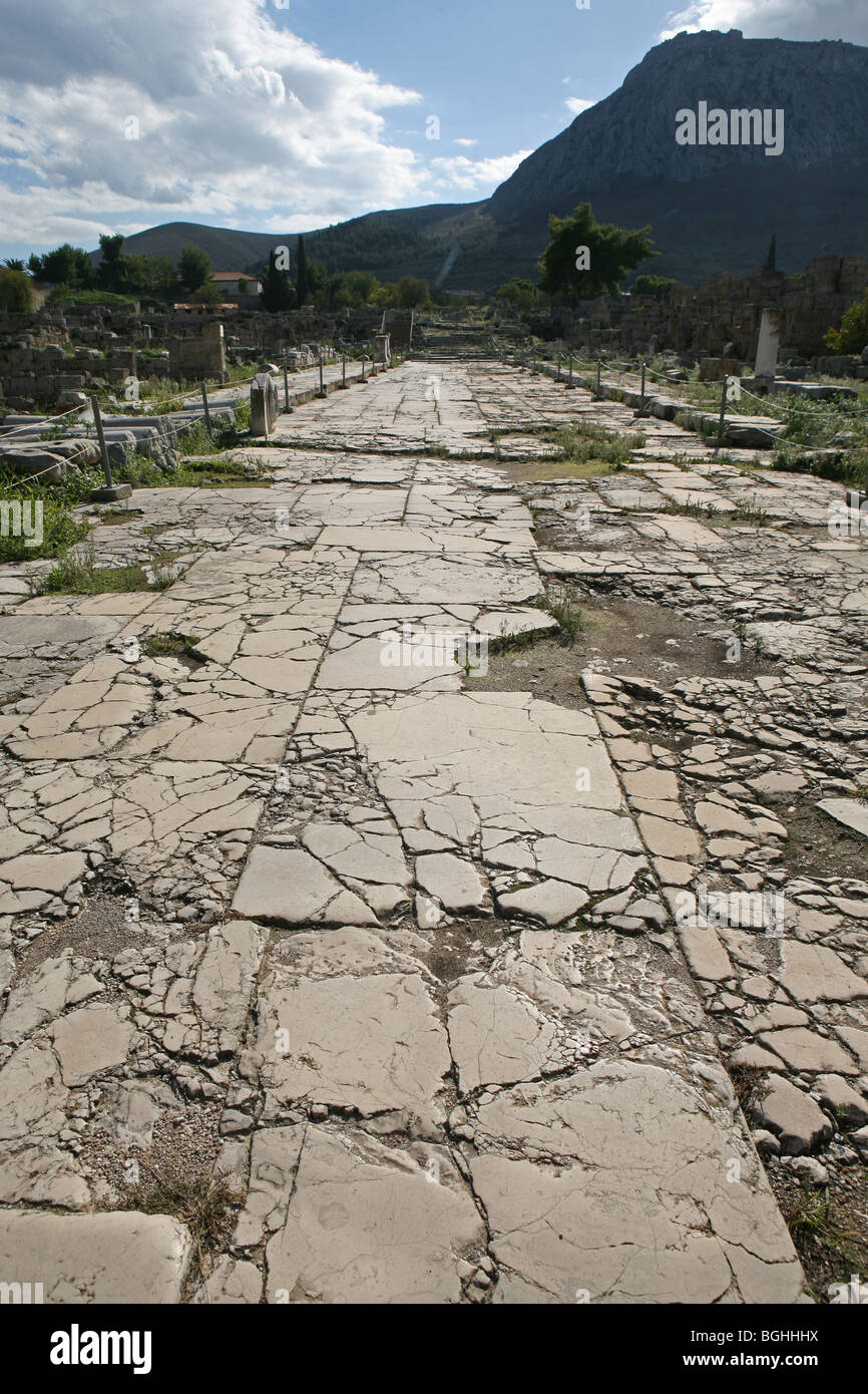 The Lechaion way in Ancient Corinth Greece Stock Photo - Alamy