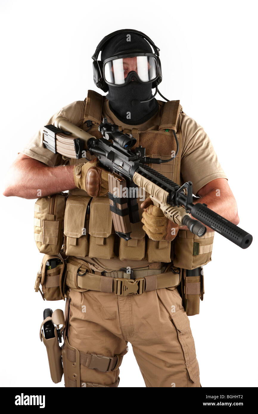 Soldier with weapon Stock Photo - Alamy
