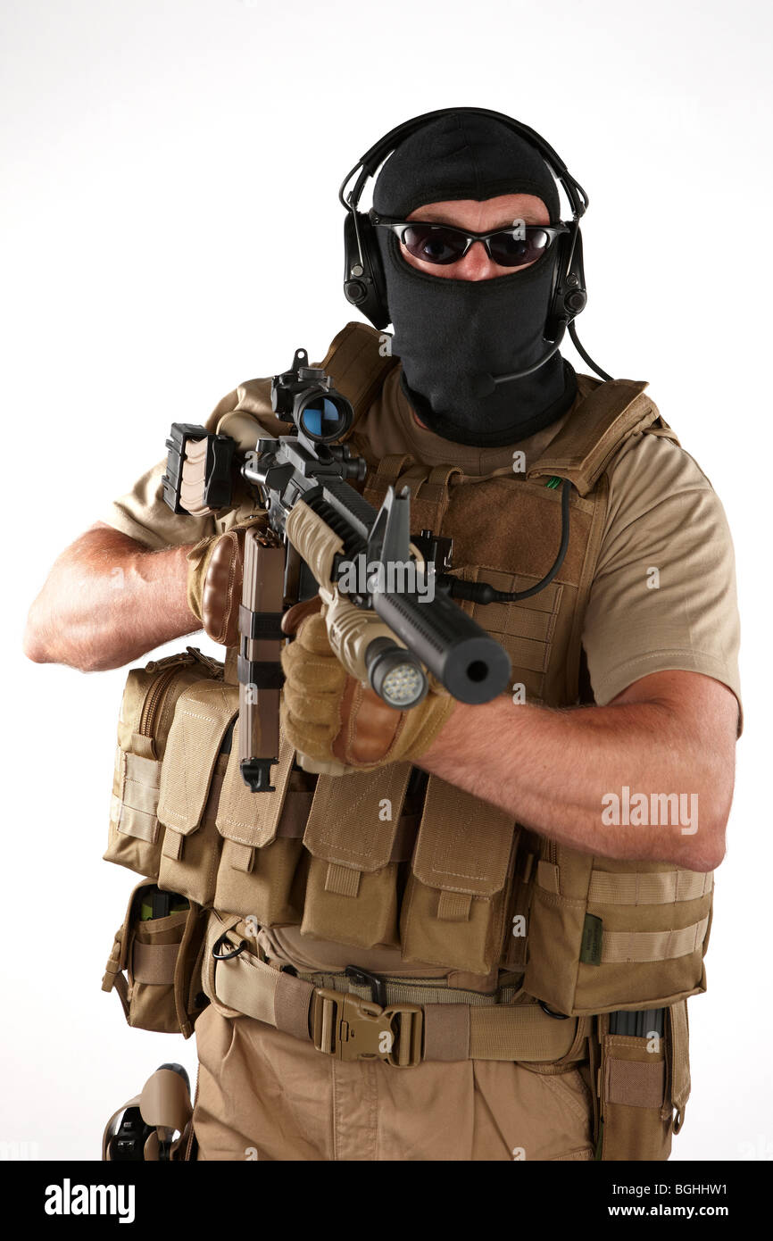 Soldier with weapon Stock Photo - Alamy