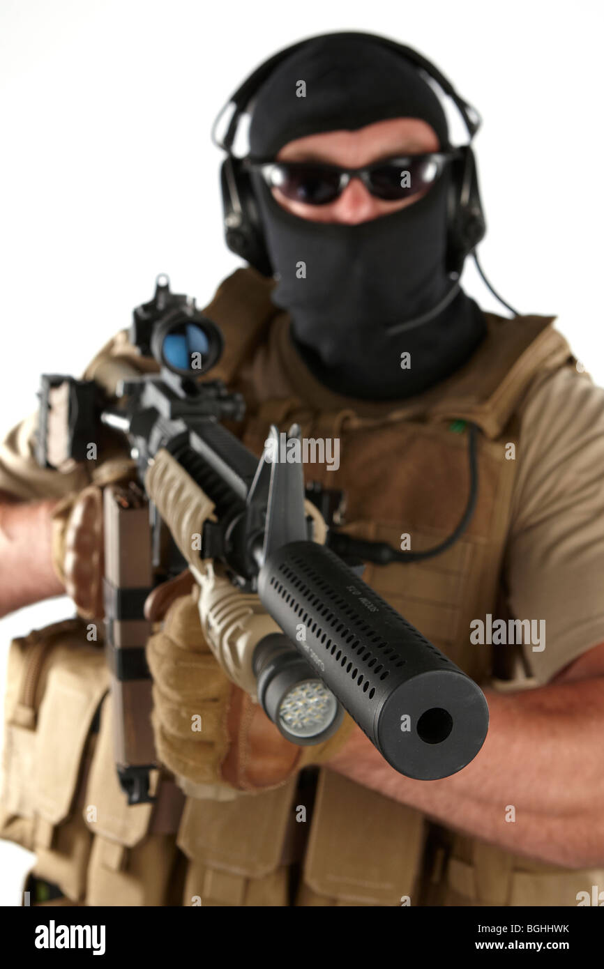 Soldier with weapon Stock Photo - Alamy