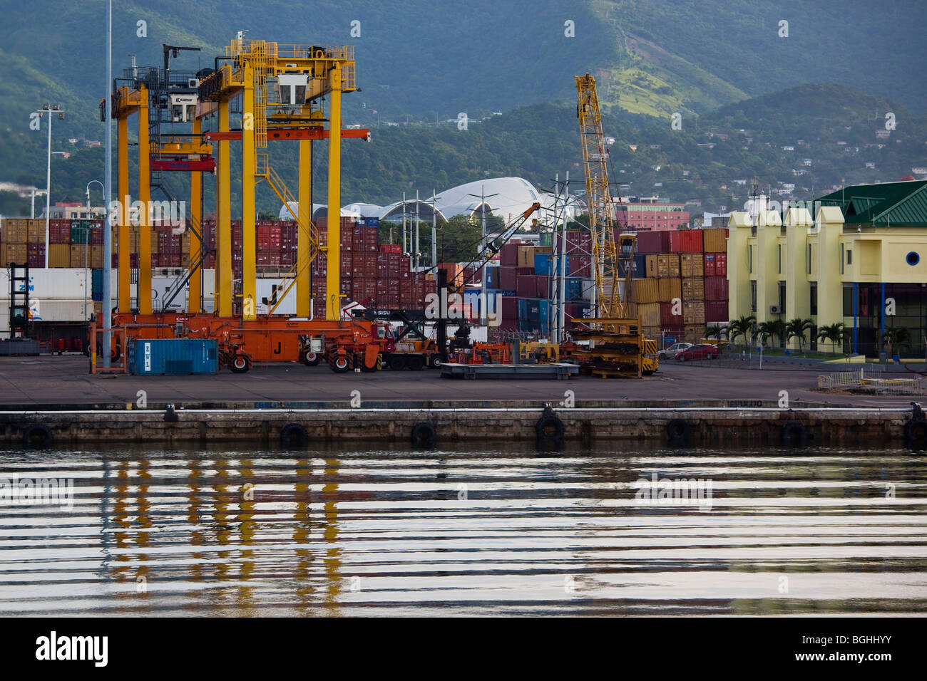 Shipping containers at the port in Port of Spain, Trinidad Stock Photo ...