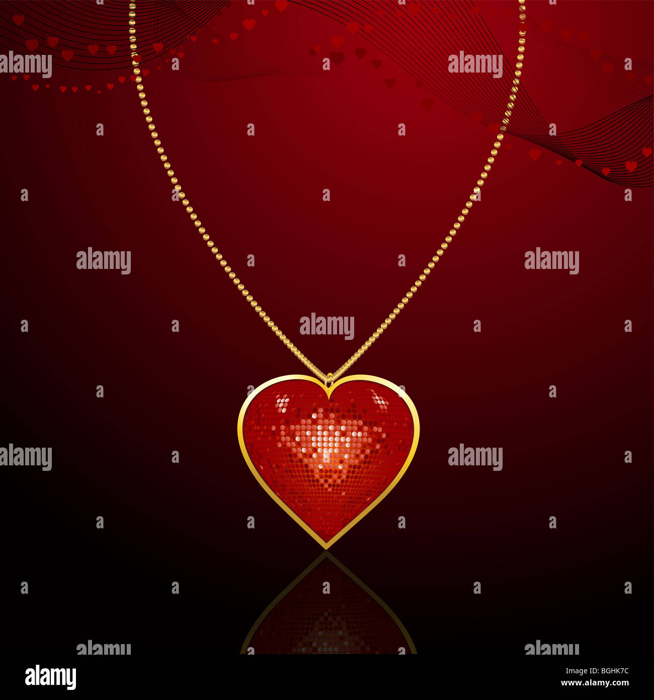 Valentine background with sparkling red hearts and gold chains Stock ...