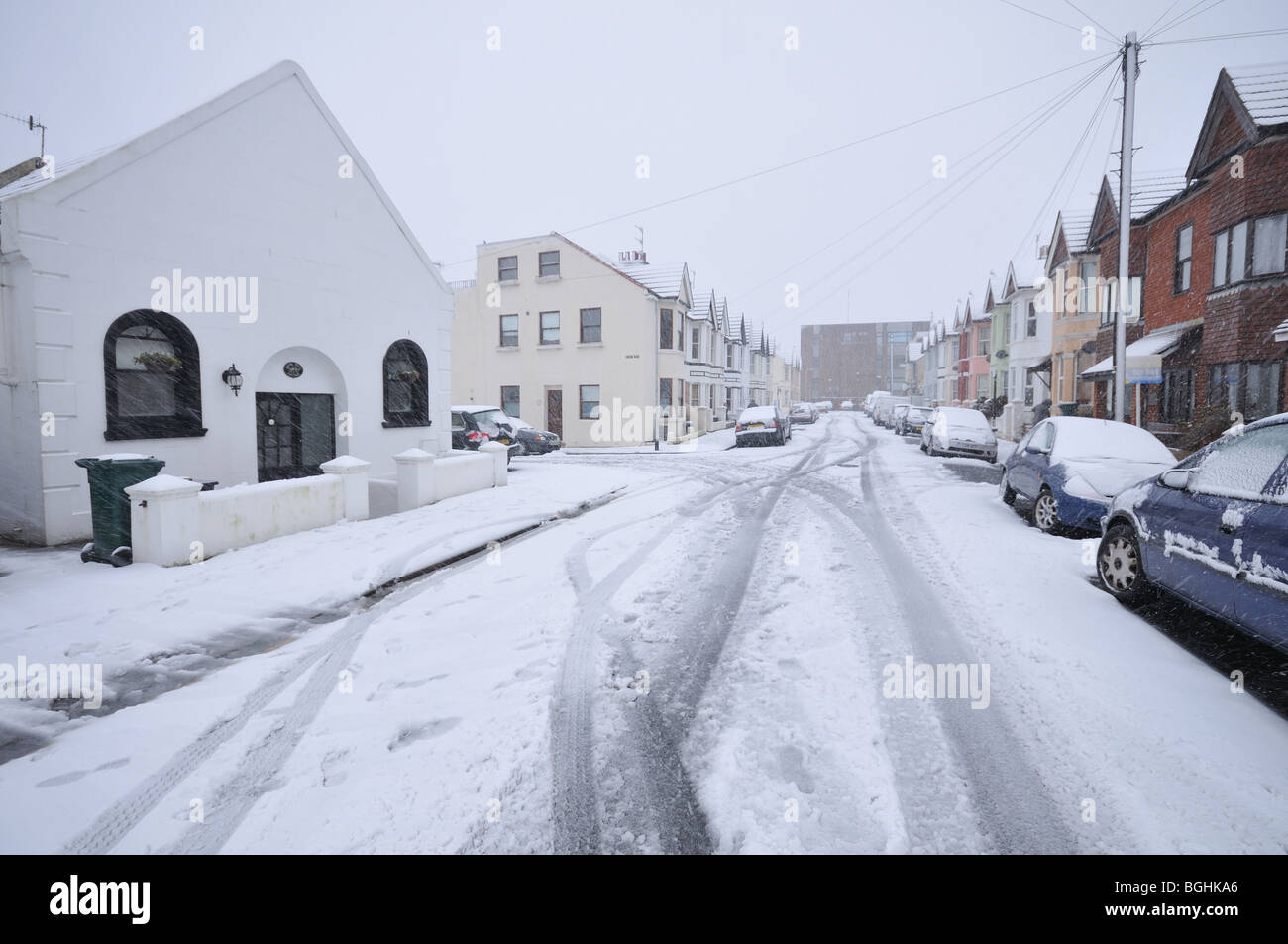 Snow covered residential street, Sussex, England, UK Stock Photo - Alamy