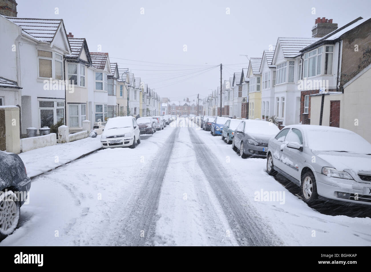 Snow covered residential street, Sussex, England, UK Stock Photo - Alamy