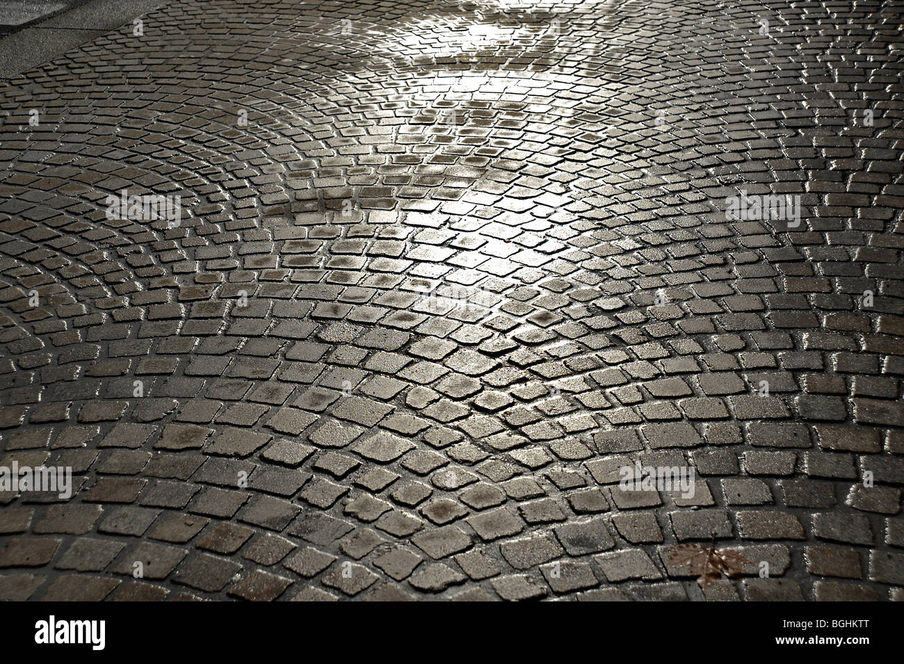 Wet cobbled street in sunlight in France Stock Photo - Alamy