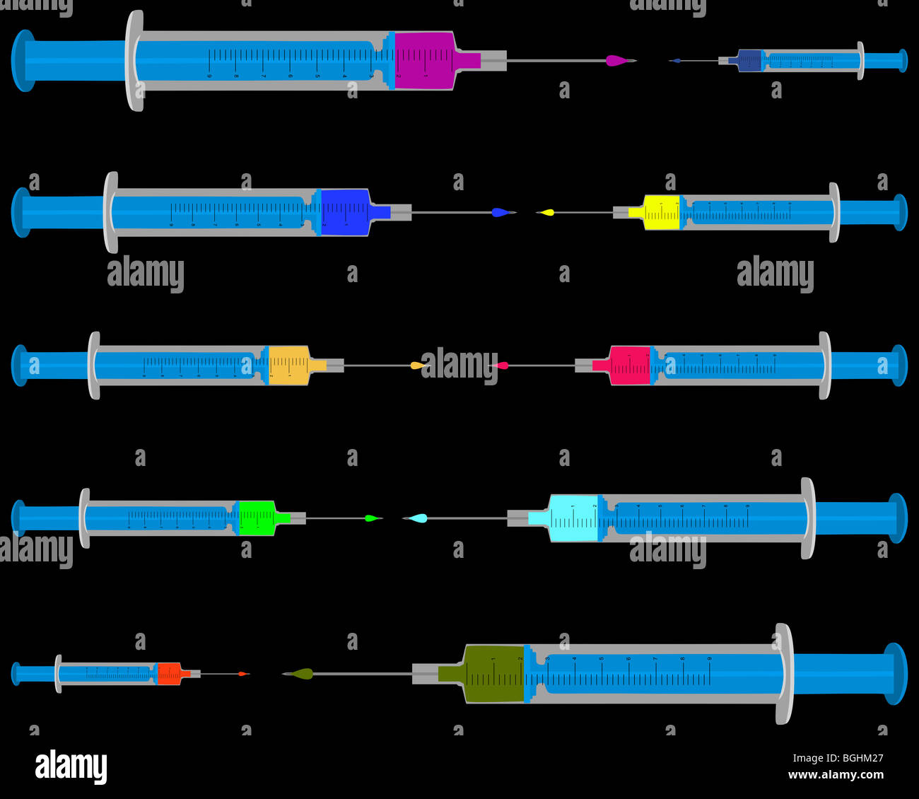 Illustration of filled injections on black background Stock Photo - Alamy