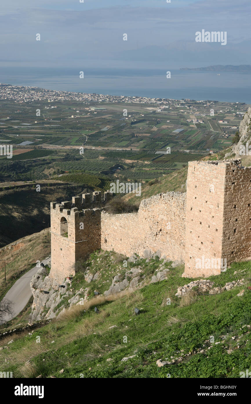 View from Acrocorinth near Ancient Corinth Greece Stock Photo - Alamy